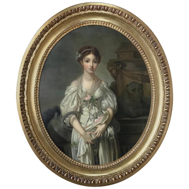 Mid-19th Century Large Framed Oval Oil Portrait on Canvas For Sale at ...