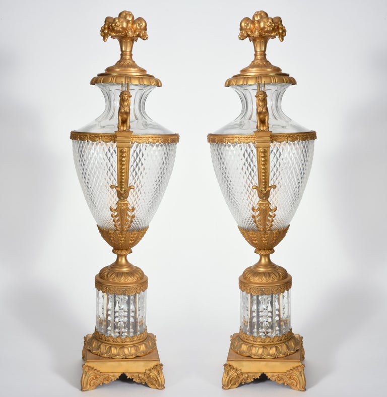 Mid-19th Century Large Matching Pair of Bronze or Cut Glass Urns For ...
