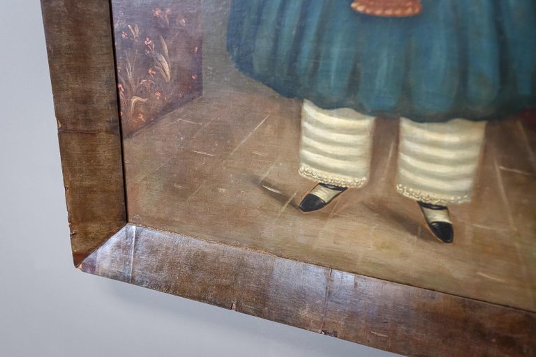 Mid-19th Century Naive Girl and Cat Portrait at 1stDibs