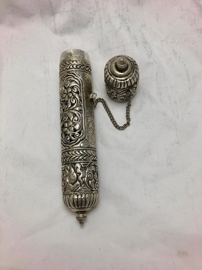 Mid-19th Century Ornate Silver Scroll Holder, Moroccan Jewish Judaica ...