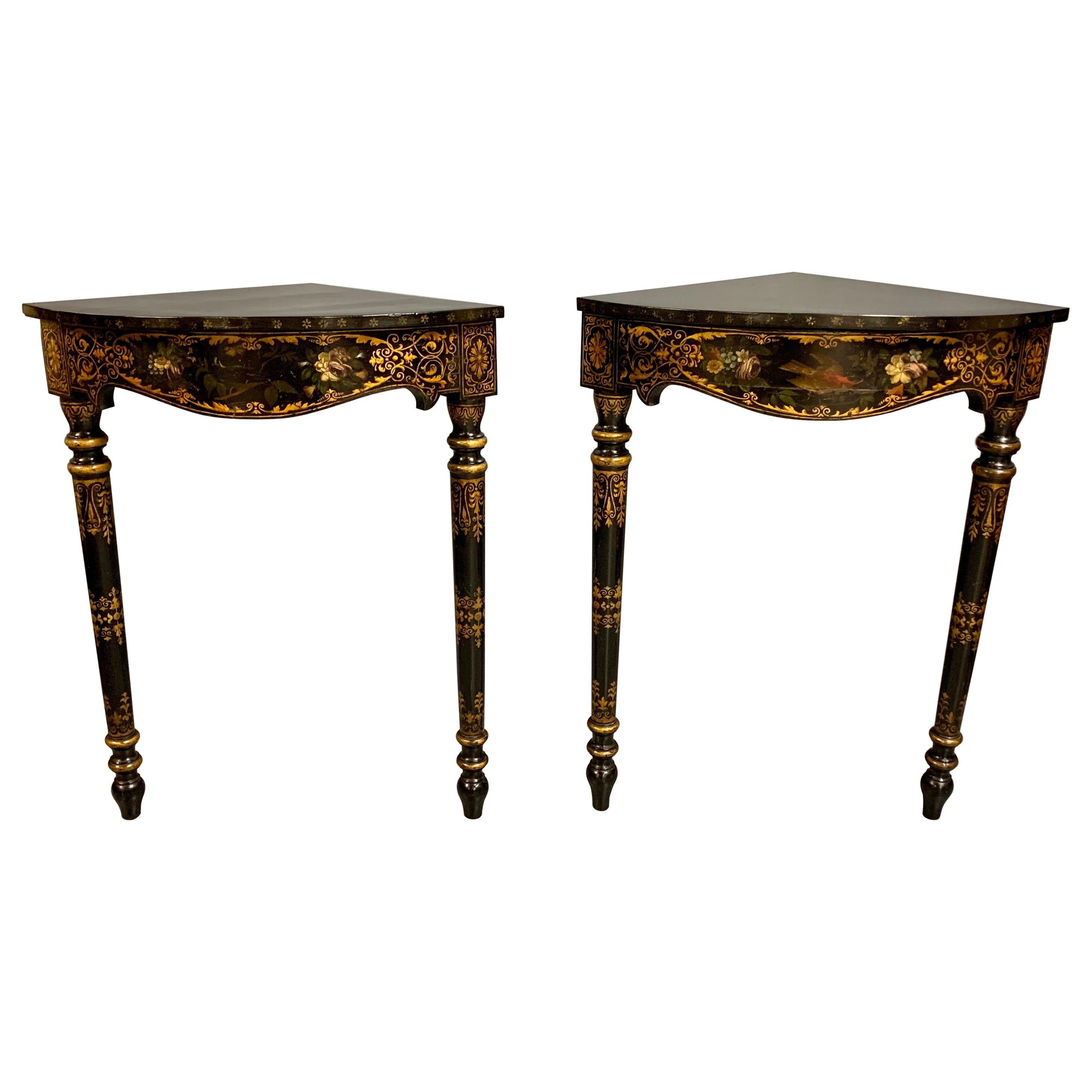Mid-19th Century Pair of Painted Continental Corner Console Tables at 1stDibs