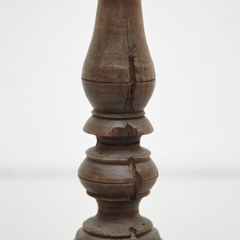 Mid-19th Century Pair of Popular Traditional Rustic Wood Candlesticks ...