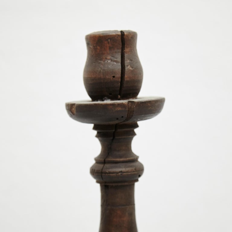 Mid-19th Century Pair of Popular Traditional Rustic Wood Candlesticks ...
