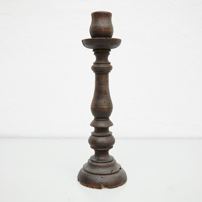 Mid-19th Century Pair of Popular Traditional Rustic Wood Candlesticks ...
