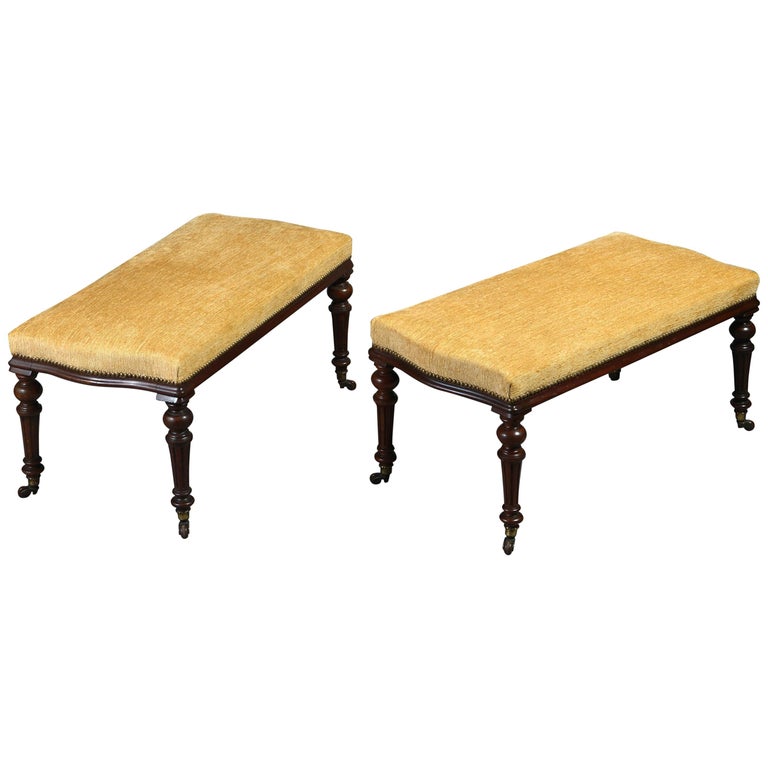 Mid-19th Century Pair of Upholstered Long Stools at 1stDibs
