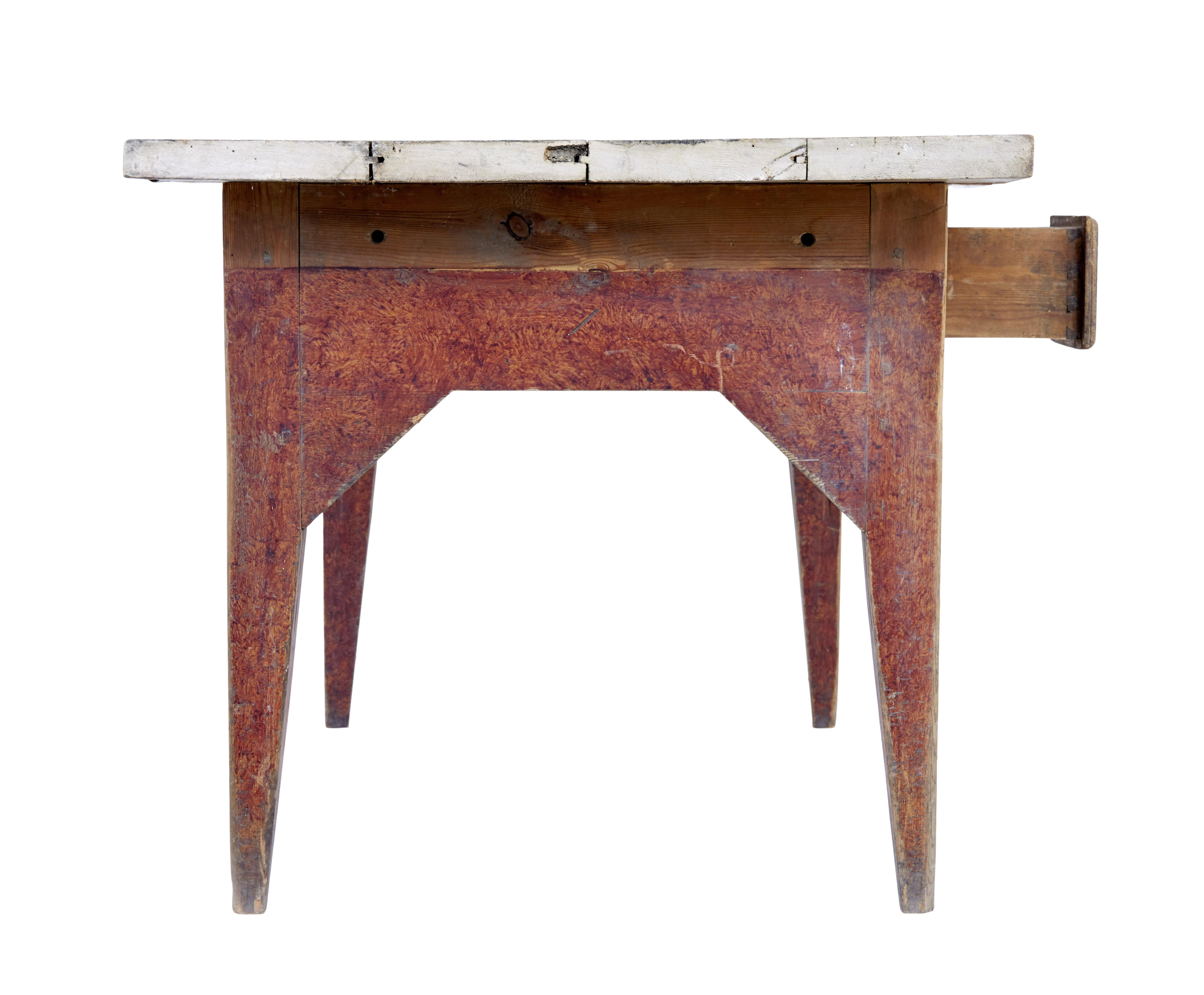 Mid 19th Century Rustic Painted Pine Kitchen Table For Sale at 1stDibs