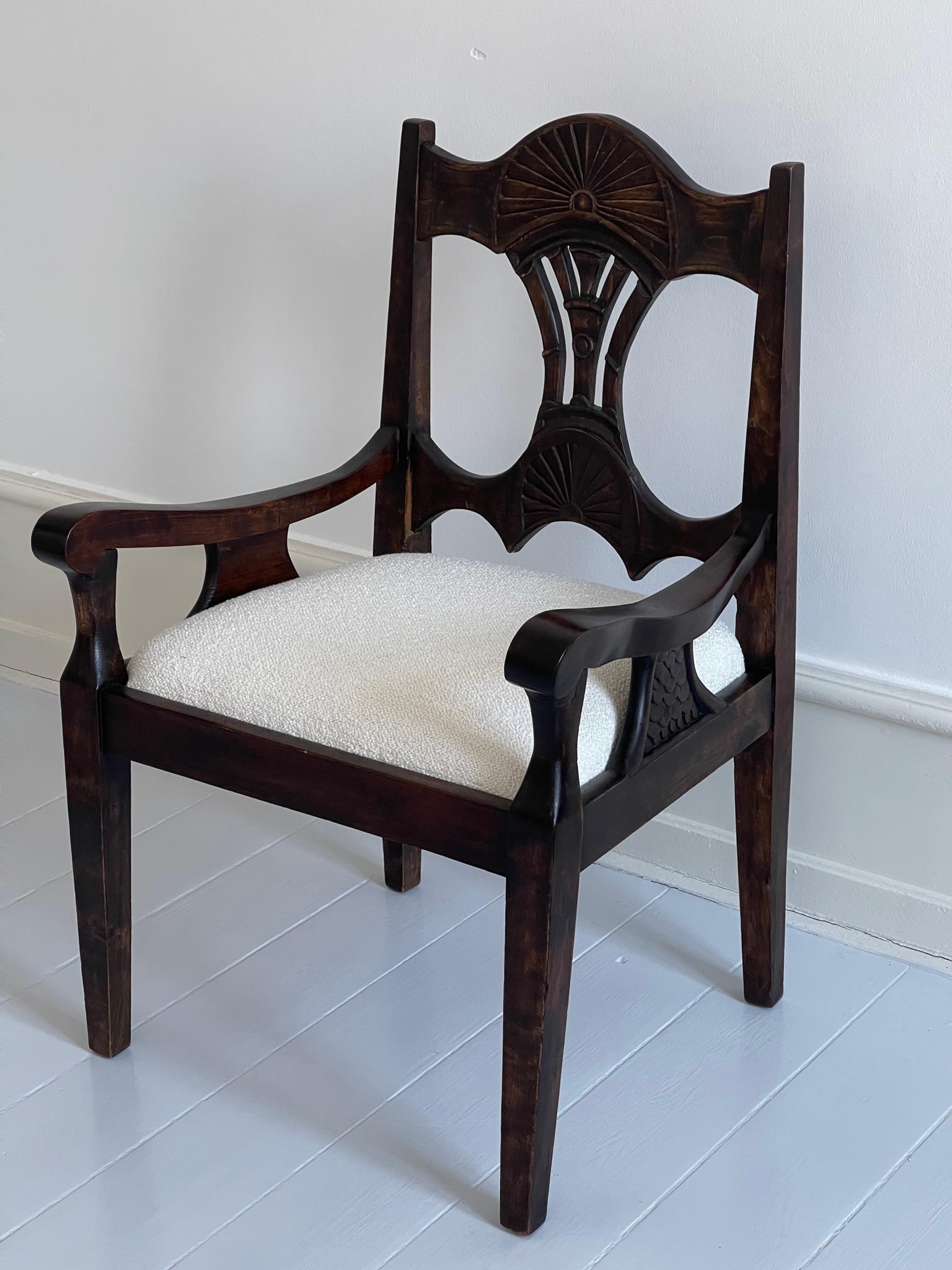 Mid-19th Century Scandinavian Armchair in Solid Stained Oak and Bouclé ...