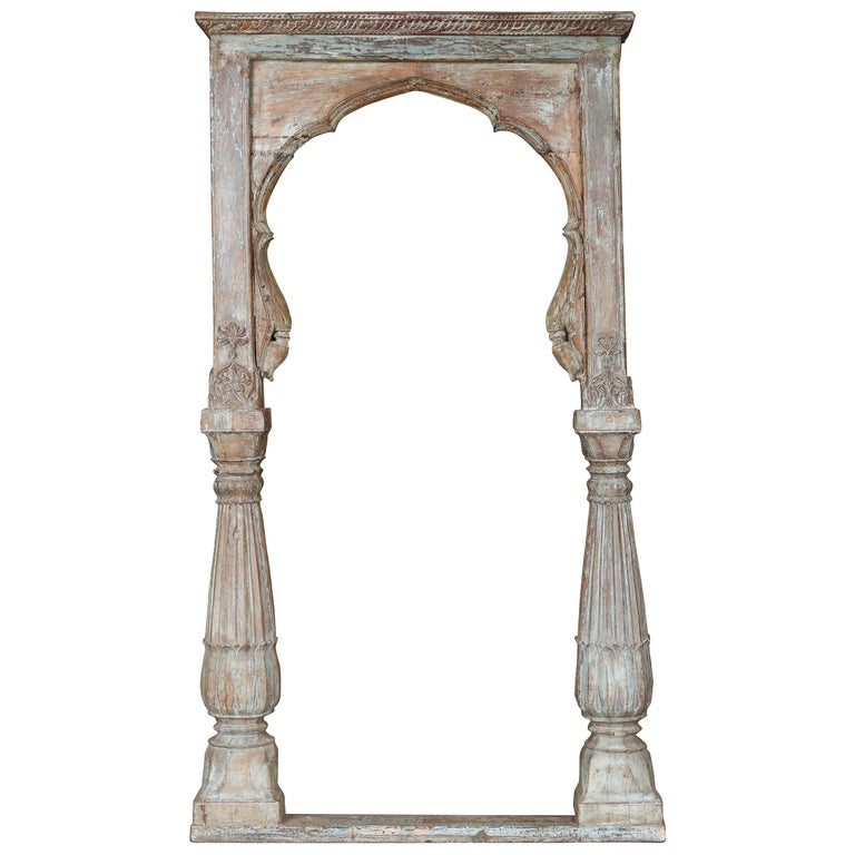 Mid-19th Century Solid Teak Wood Carved Arch Window Frame from a Castle ...