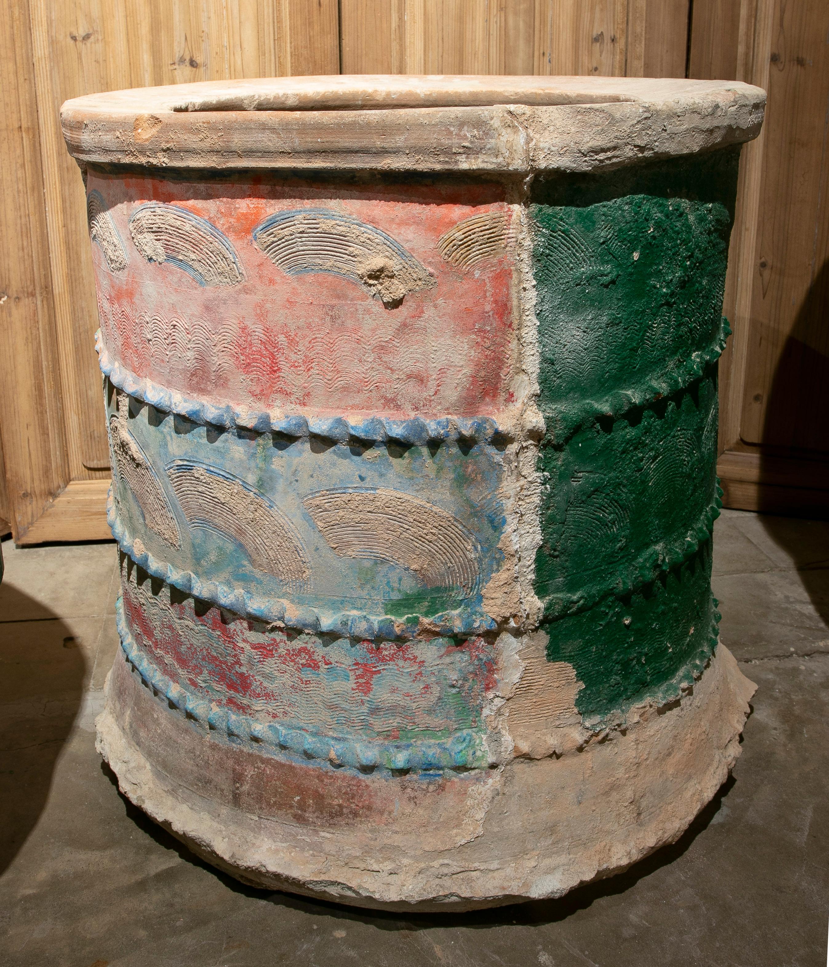 Mid-19th Century Spanish Handcrafted Painted Terracotta Water Well For ...