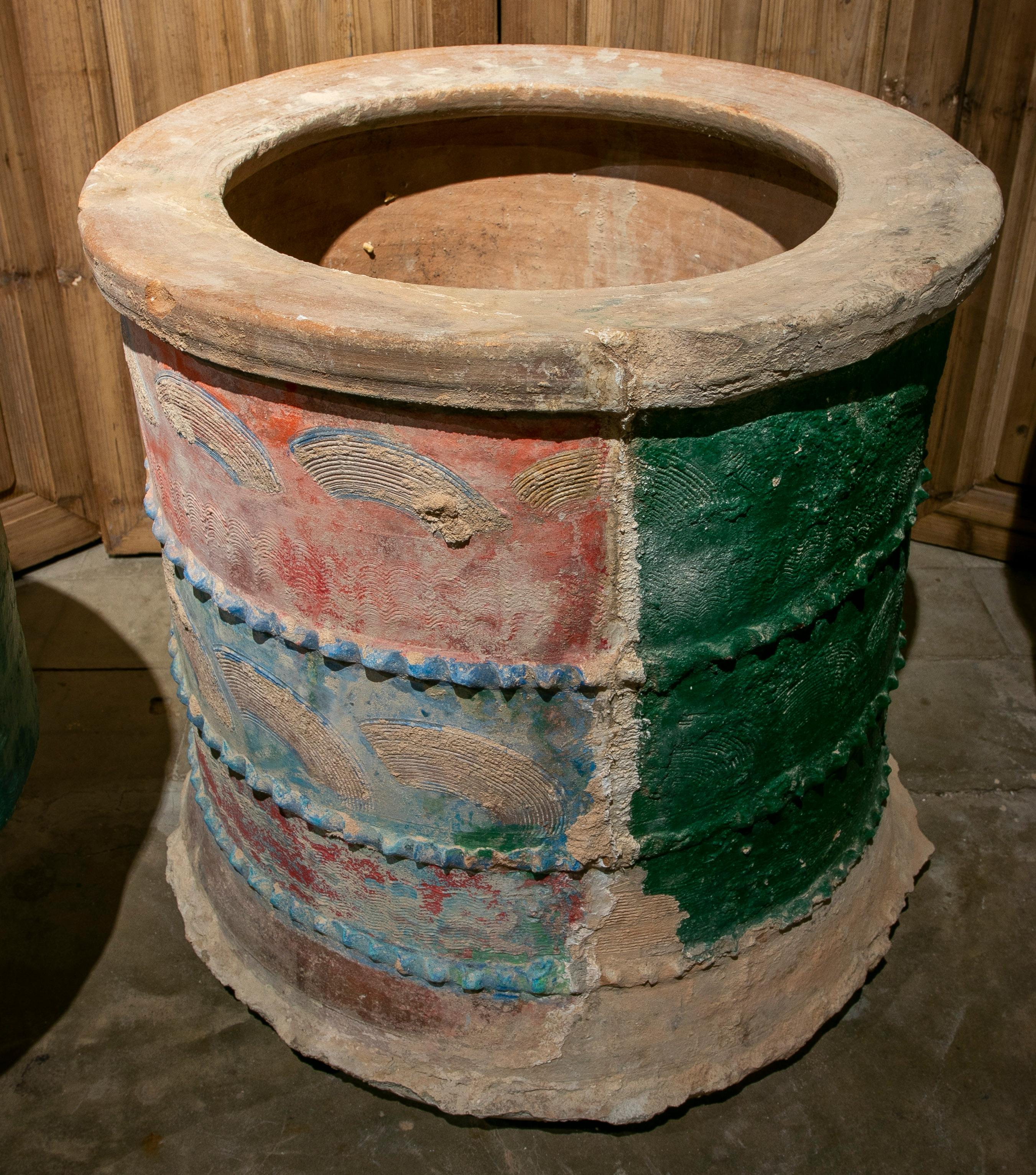 Mid-19th Century Spanish Handcrafted Painted Terracotta Water Well For ...
