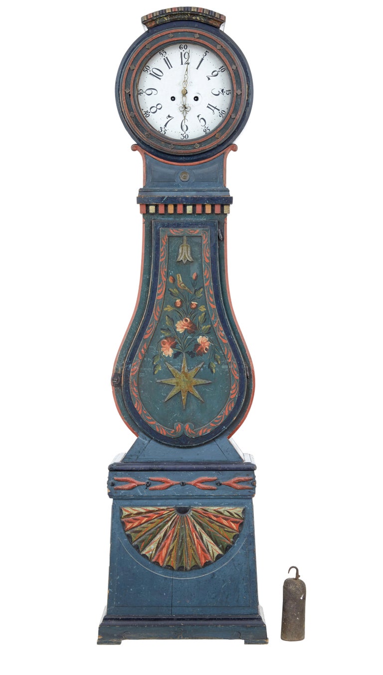 Mid-19th Century Swedish Hand Painted Mora Longcase Clock at 1stDibs
