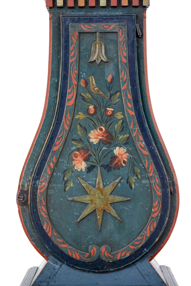 Mid-19th Century Swedish Hand Painted Mora Longcase Clock at 1stDibs