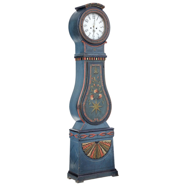 Mid-19th Century Swedish Hand Painted Mora Longcase Clock at 1stDibs