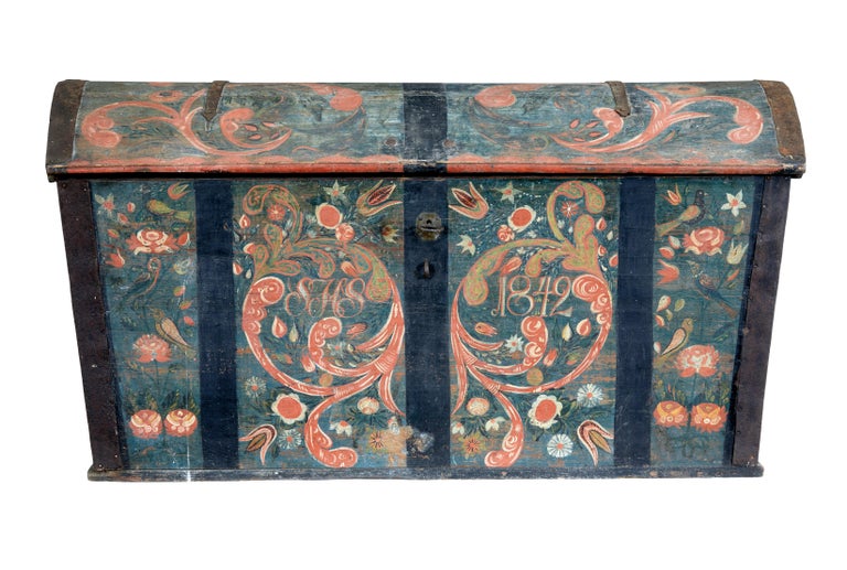 Mid 19th Century Swedish Painted Dome Top Coffer at 1stDibs