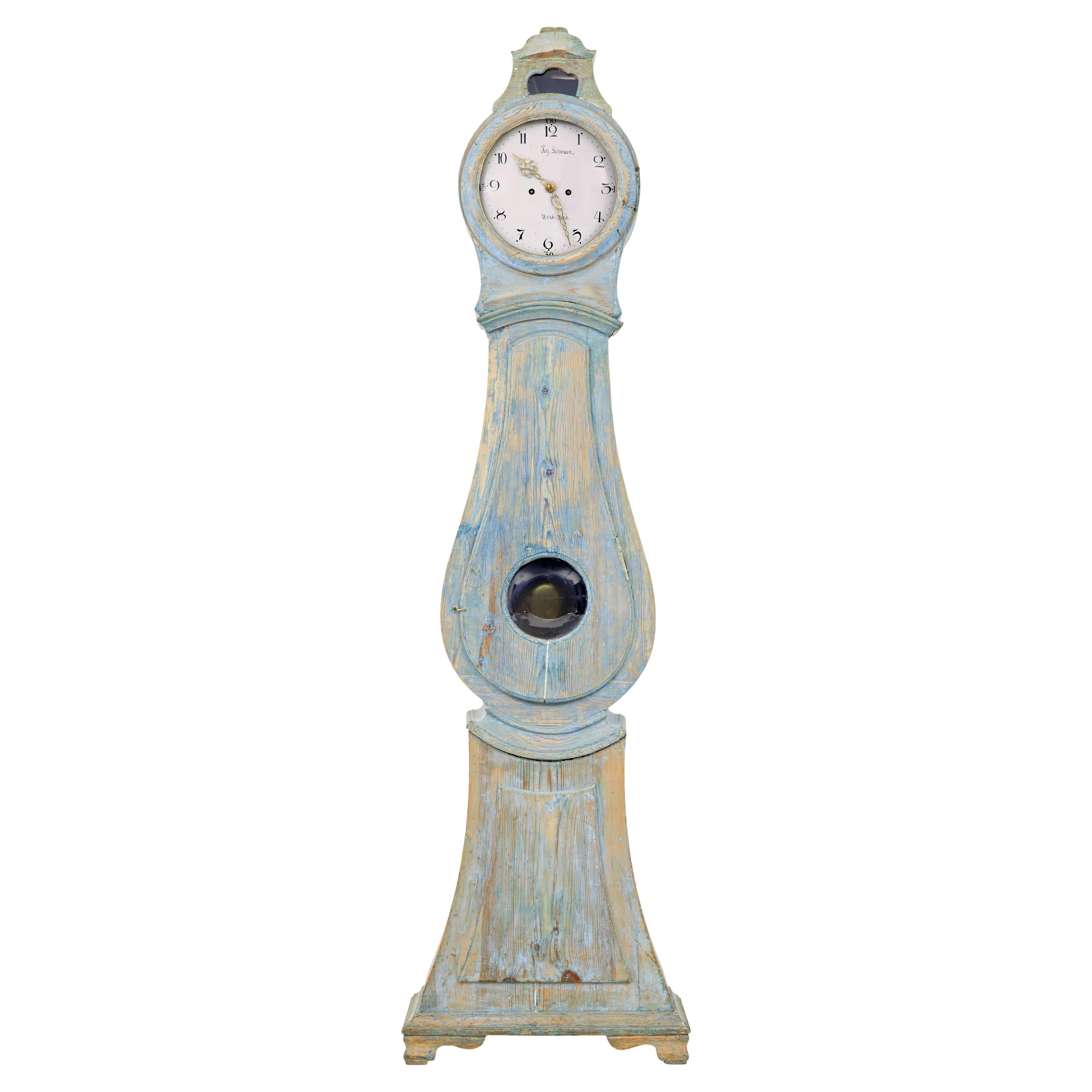 Mora Swedish Clock from the 19th Century in Very Light Blue Grey Color ...