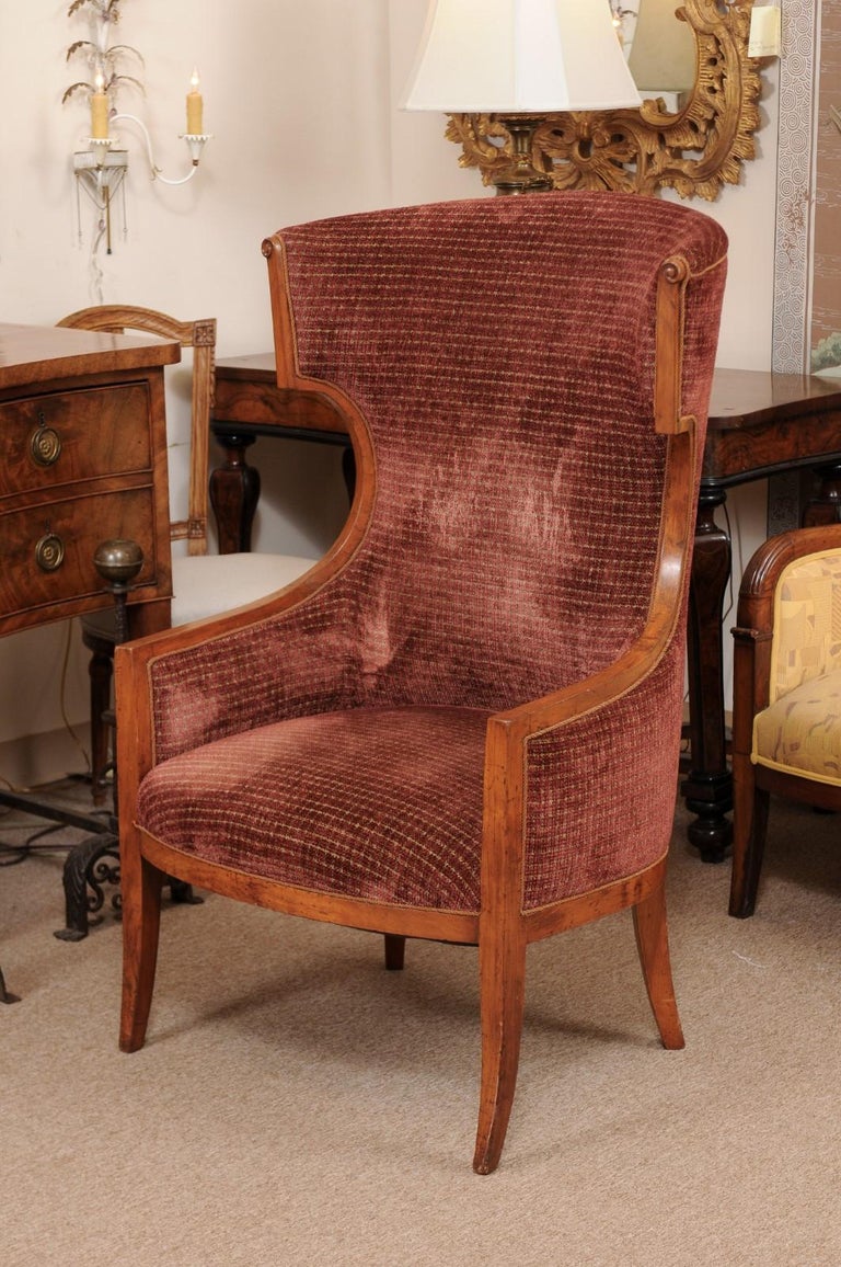 Mid-19th Century Walnut Continental Barrel Back Wing Chair at 1stDibs