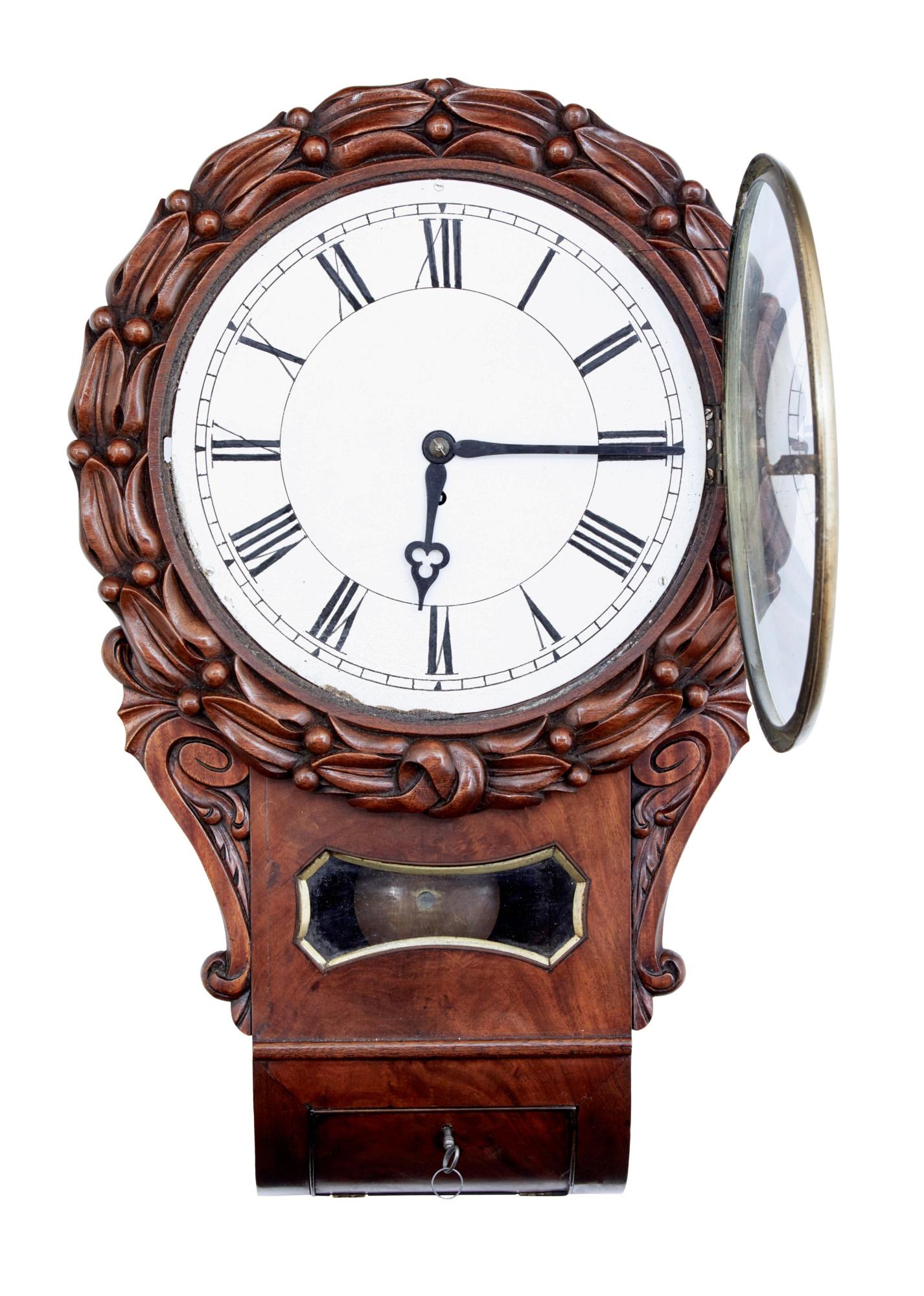Mid 19th Victorian century carved mahogany fusee wall clock For Sale at ...