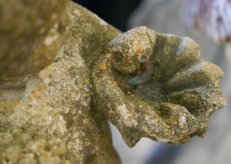 Mid-20th C. Cement Statue of a Putti Holding Grapes and Shell on a ...