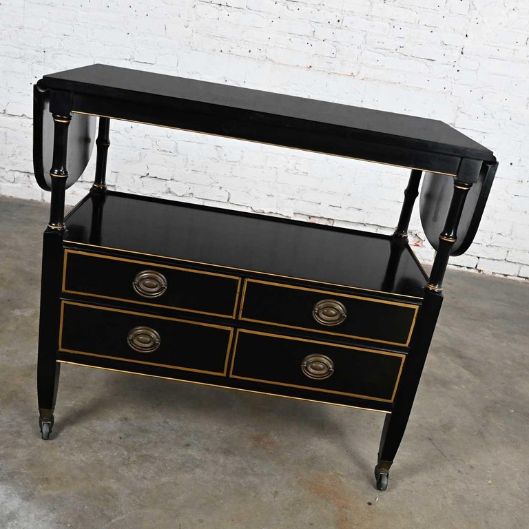 Mid-20th C. Regency Style Drexel Black and Gold Drop Leaf Rolling ...