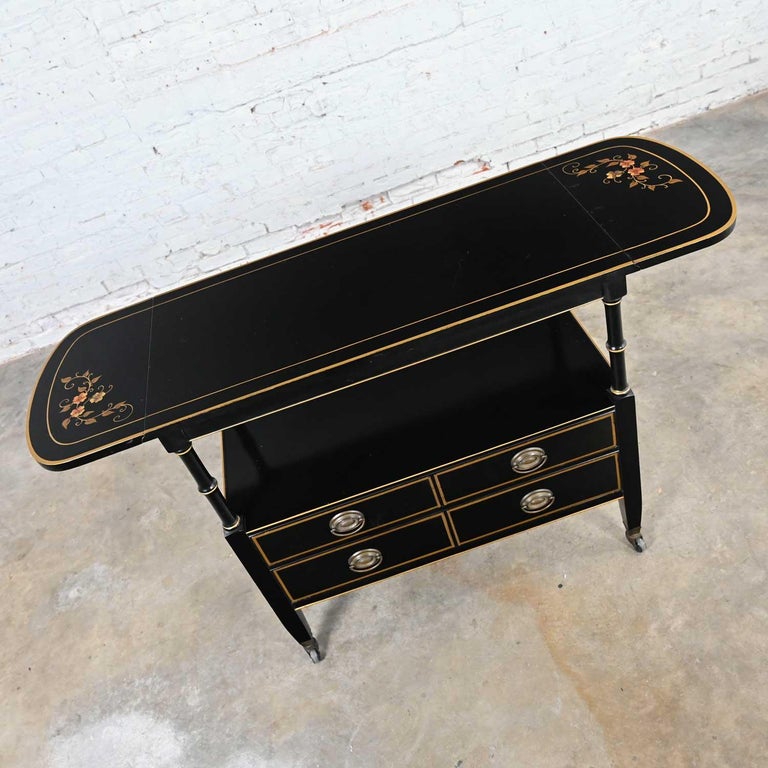 Mid-20th C. Regency Style Drexel Black and Gold Drop Leaf Rolling ...