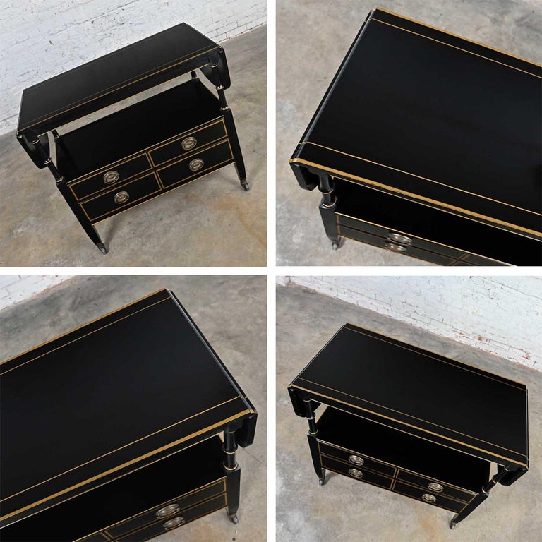 Mid-20th C. Regency Style Drexel Black and Gold Drop Leaf Rolling ...