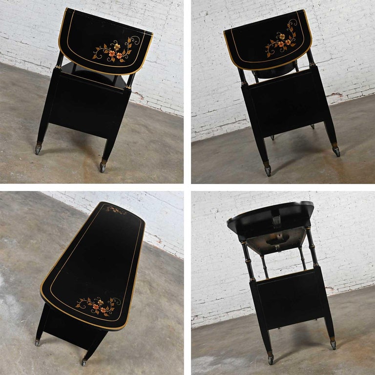 Mid-20th C. Regency Style Drexel Black and Gold Drop Leaf Rolling ...
