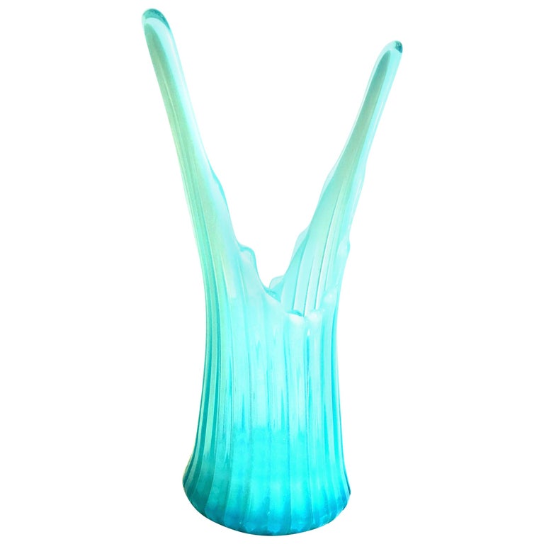 Mid-20th Century American Blown Glass Ribbed Slag Vase For Sale at 1stDibs