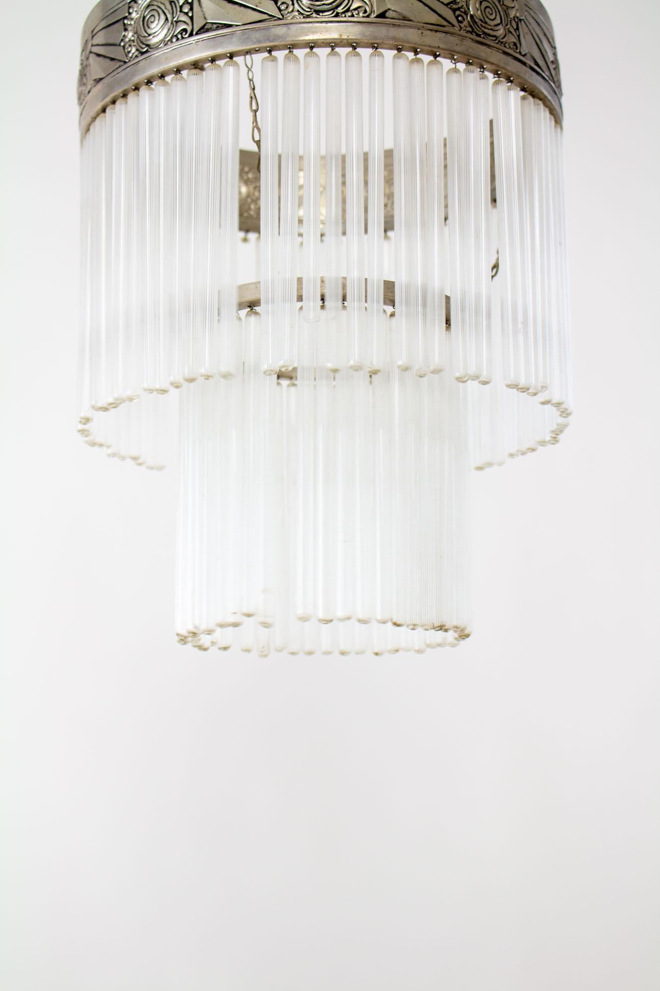 Mid 20th Century Art Deco Straw Fringe Crystal Pendant For Sale at 1stDibs