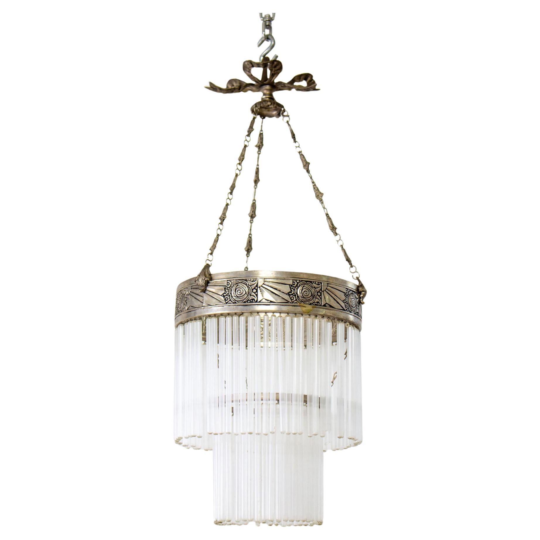 Mid 20th Century Art Deco Straw Fringe Crystal Pendant For Sale at 1stDibs