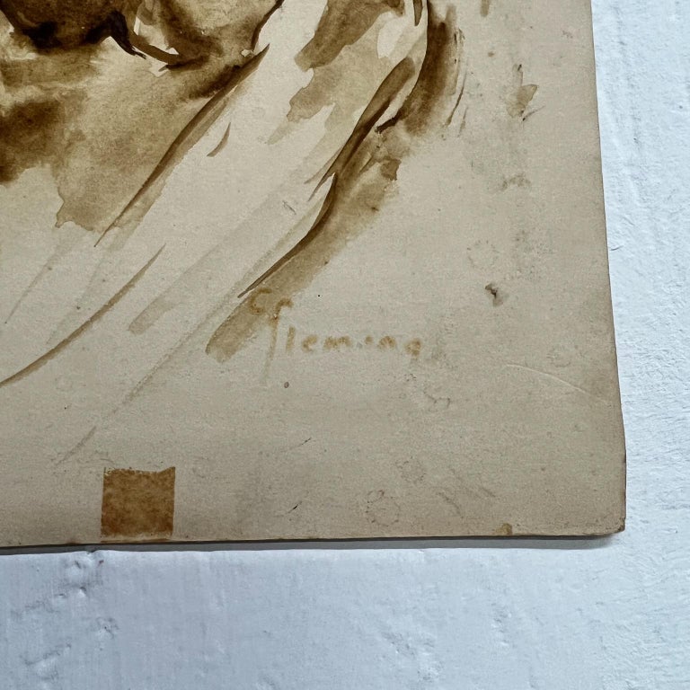 Mid-20th Century Art Watercolor Sketch Signed by Artist Fleming For ...