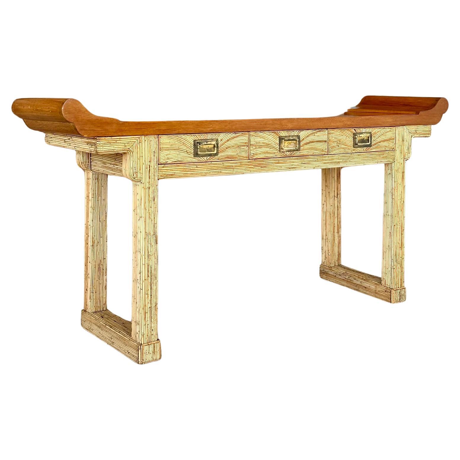 mid-20th Century Asian Modern Pencil Rattan Refinished Altar Console ...