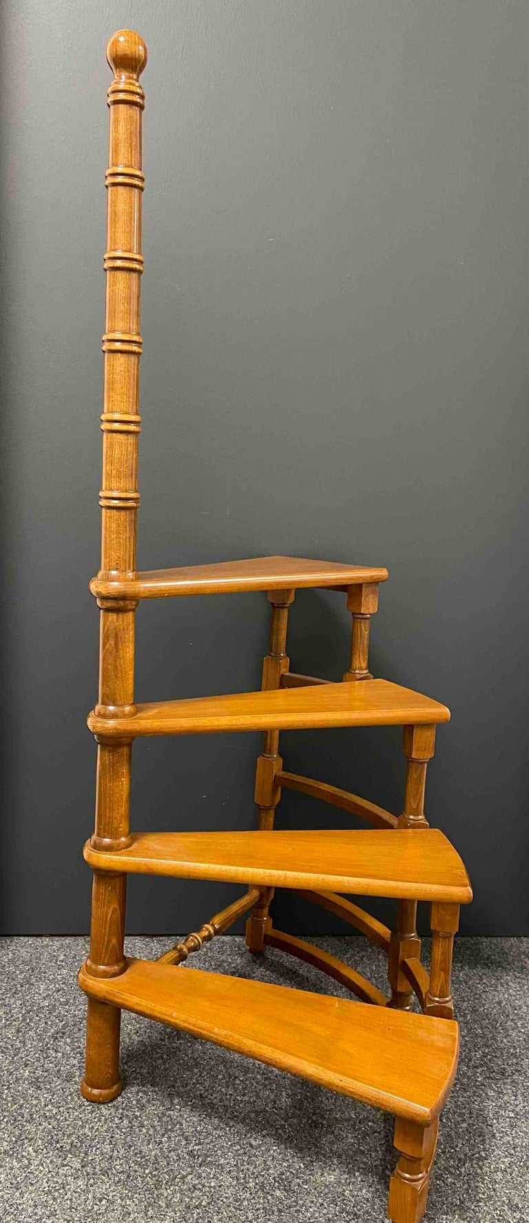 Mid-20th Century Austrian Turned Nut Wood Spiral Step Library Ladder ...