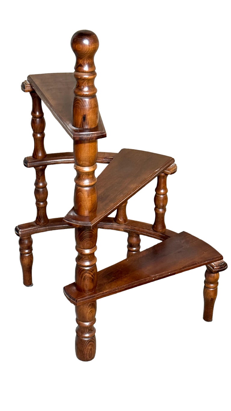 Mid-20th Century Austrian Turned Nut Wood Spiral Step Library Ladder ...