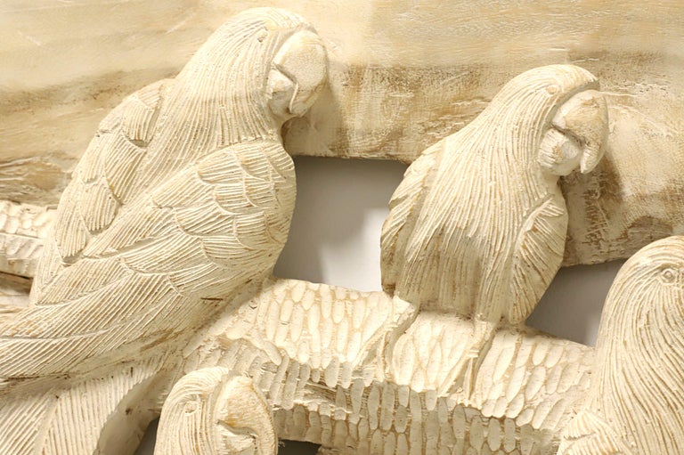 Mid 20th Century Avian Wood Carving - Parrots in a Tree For Sale at 1stDibs