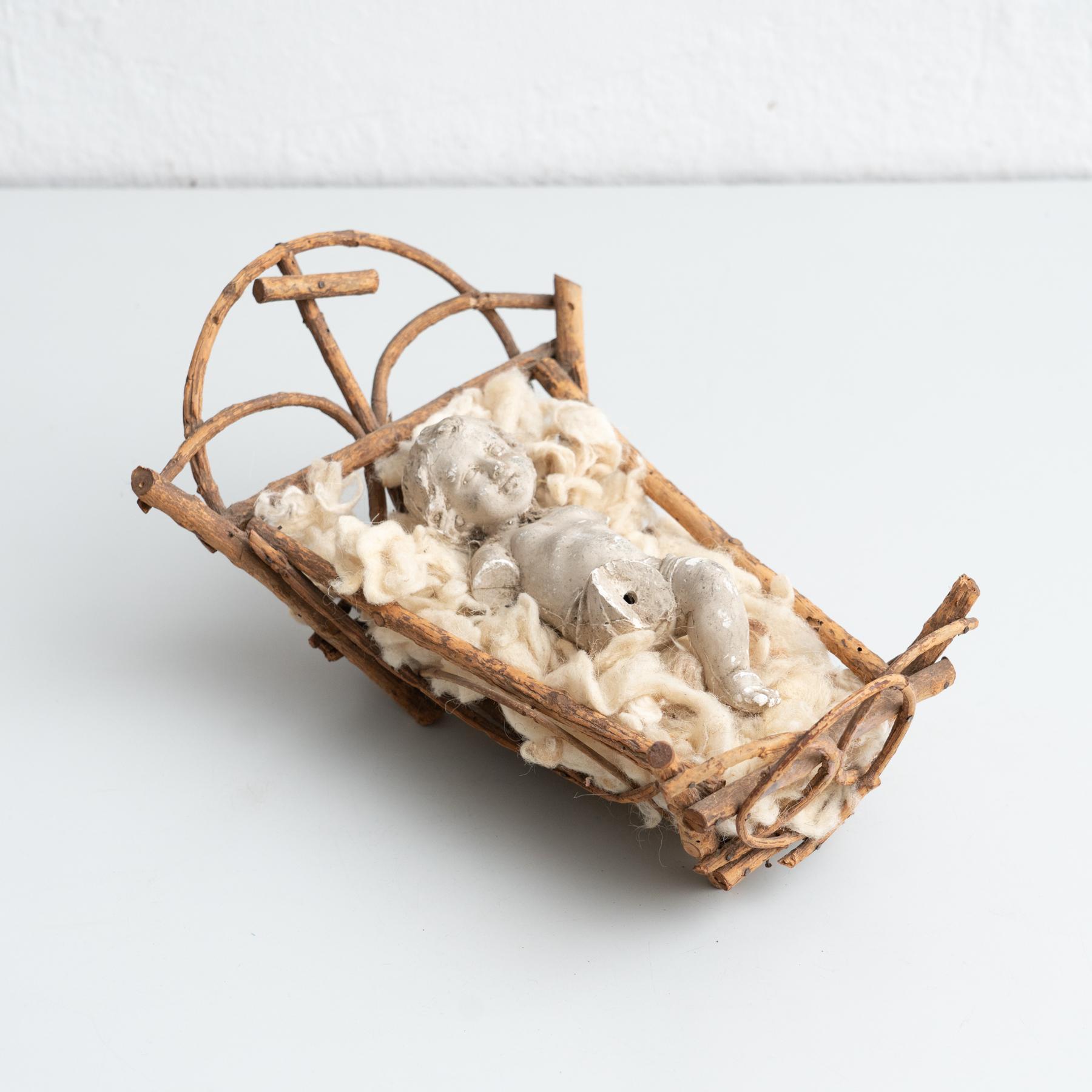 Mid-20th Century Baby Jesus Figure in the Cradle For Sale at 1stDibs