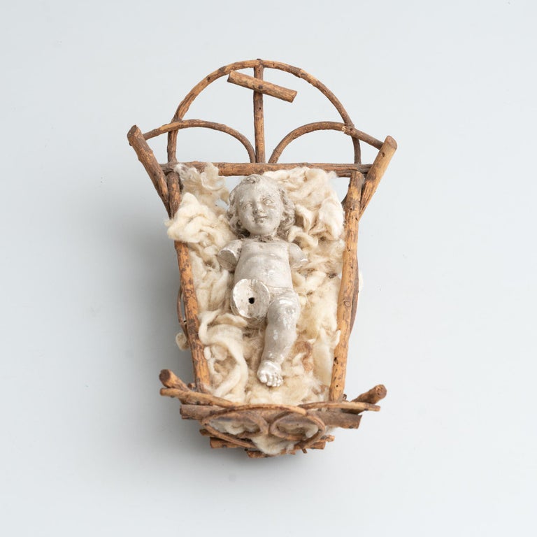 Mid-20th Century Baby Jesus Figure in the Cradle For Sale at 1stDibs