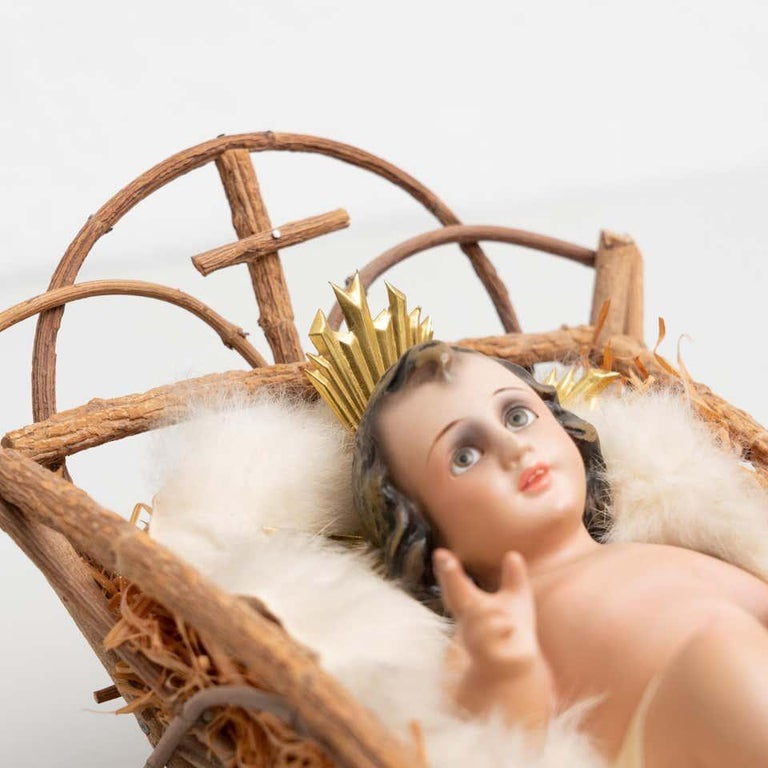 Mid-20th Century Baby Jesus Figure in the Cradle For Sale at 1stDibs