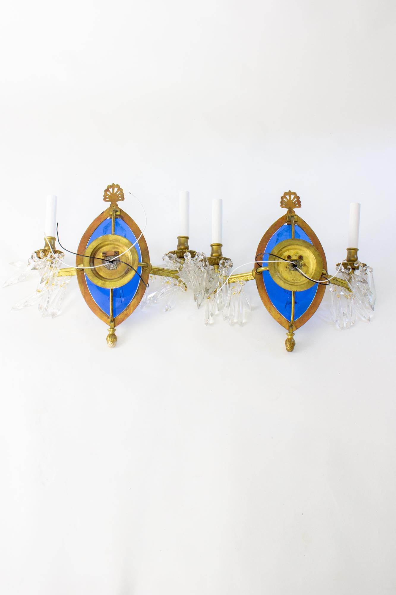 Mid 20th Century Baltic Neoclassical Sconces with Blue Glass - a Pair ...