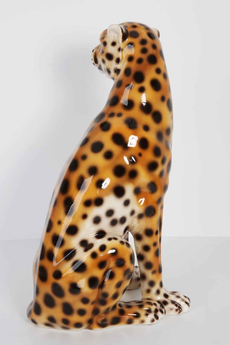 Mid 20th Century Big Rare Ceramic Leopard Decorative Sculpture, Italy ...