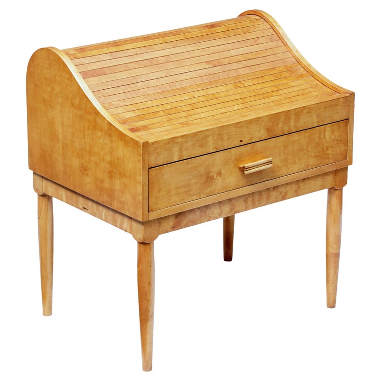 Mid 20th century birch tambour sewing box on stand For Sale at 1stDibs