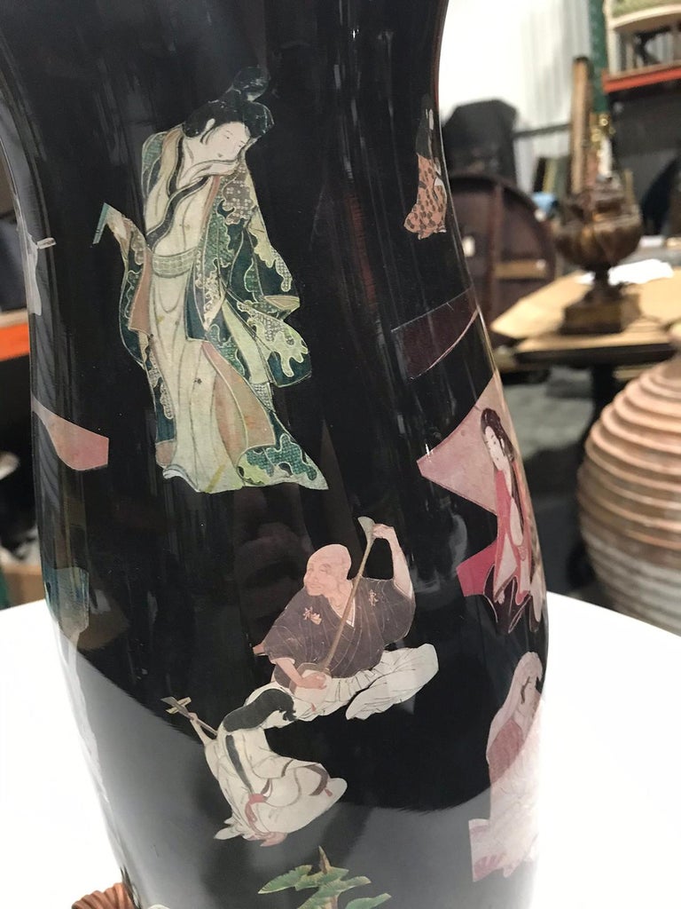 Mid-20th Century Black Decoupage Lamp on Custom Giltwood Base For Sale ...