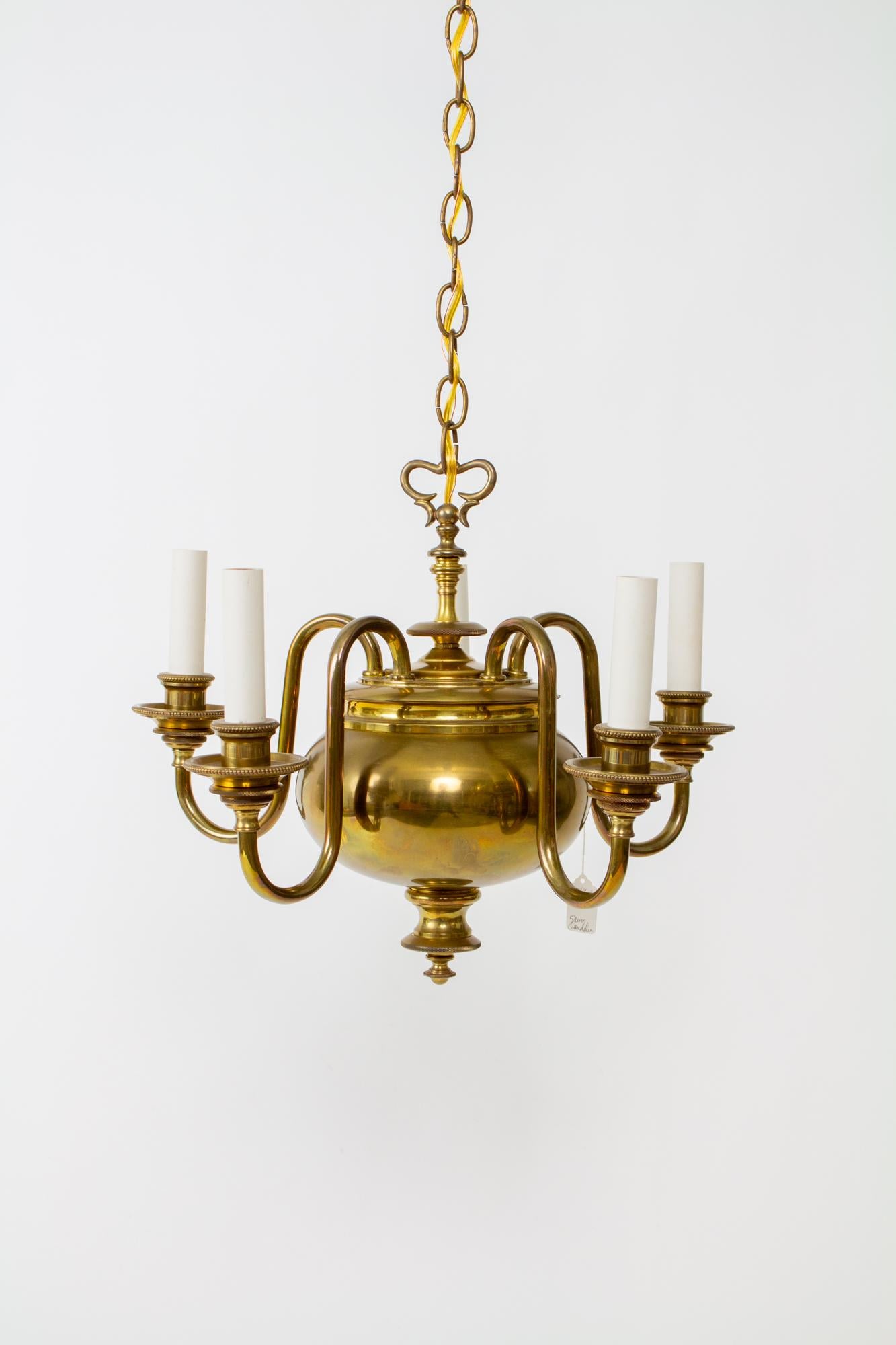 Mid 20th Century Brass Colonial Style Chandelier For Sale at 1stDibs