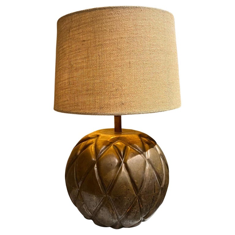Mid 20th Century Bulbous Modern Table Lamp Diamond Textured Copper For ...