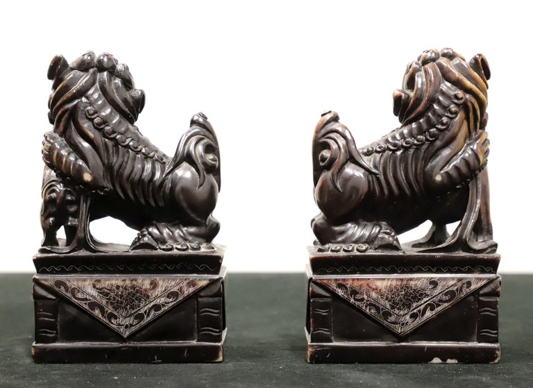 Mid 20th Century Carved Soapstone Sculptures Chocolate Colored Foo Dogs ...