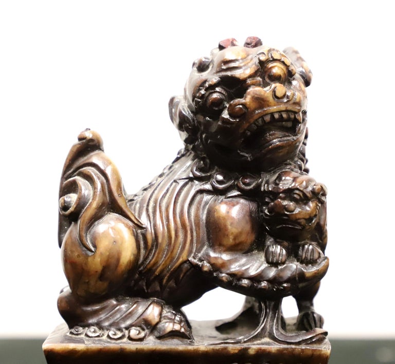 Mid 20th Century Carved Soapstone Chocolate Colored Fu Dogs - Pair For ...