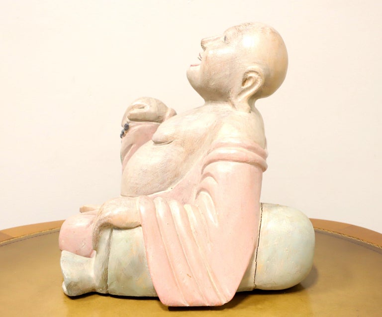 Mid 20th Century Carved Wood Smiling Buddha Figure Sculpture For Sale ...