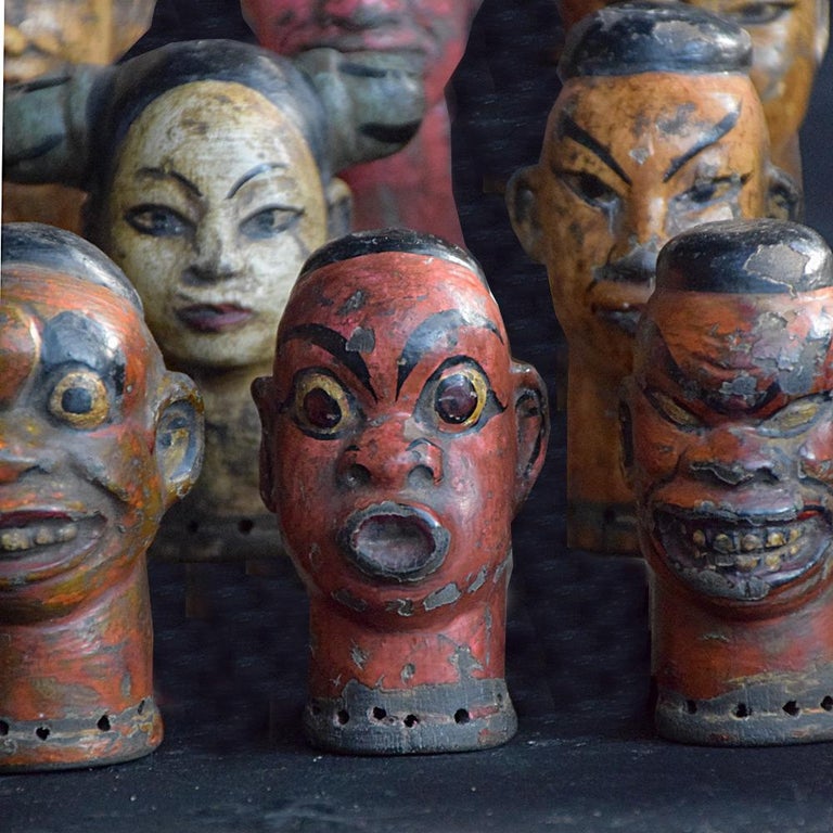 Mid-20th Century Carved Wooden Wayang Potehi Puppets Head Collection at ...