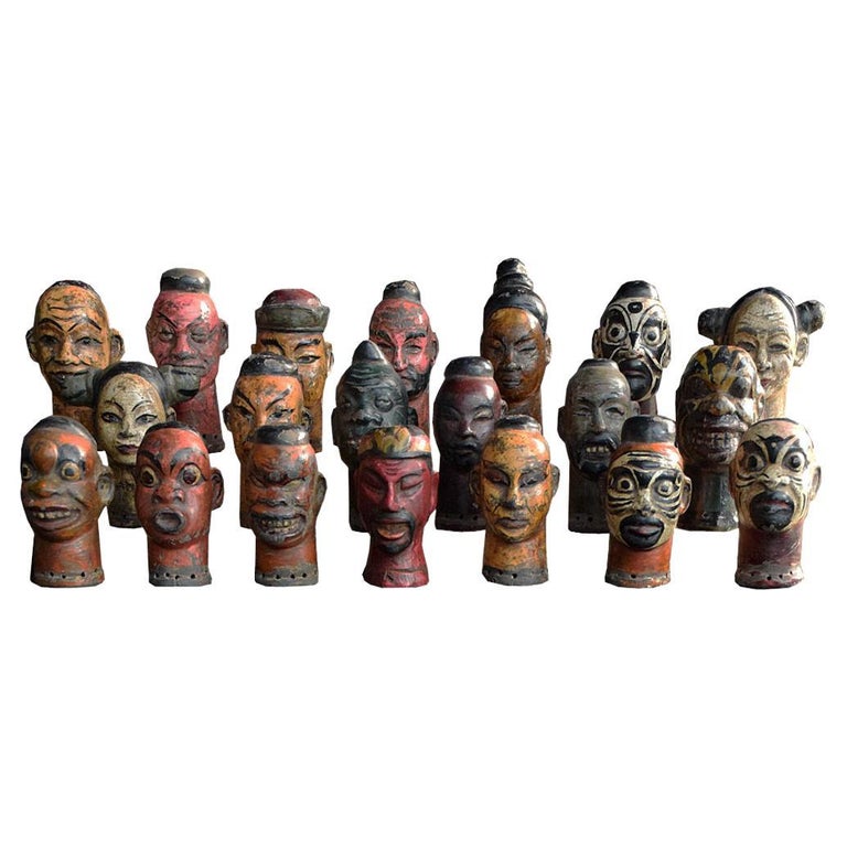 Mid-20th Century Carved Wooden Wayang Potehi Puppets Head Collection at ...