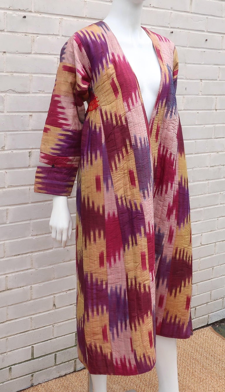 Mid 20th Century Central Asian Quilted Silk Ikat Chapan Robe Coat For ...