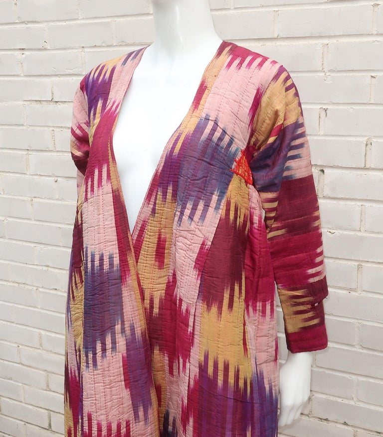 Mid 20th Century Central Asian Quilted Silk Ikat Chapan Robe Coat For ...